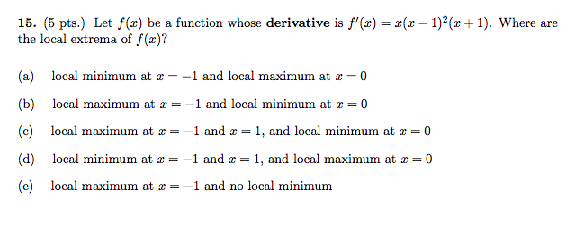 Solved 15. (5 pts.) Let f(x) be a function whose derivative | Chegg.com