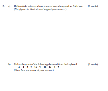 Solved 2. a) Differentiate between a binary search tree, a | Chegg.com