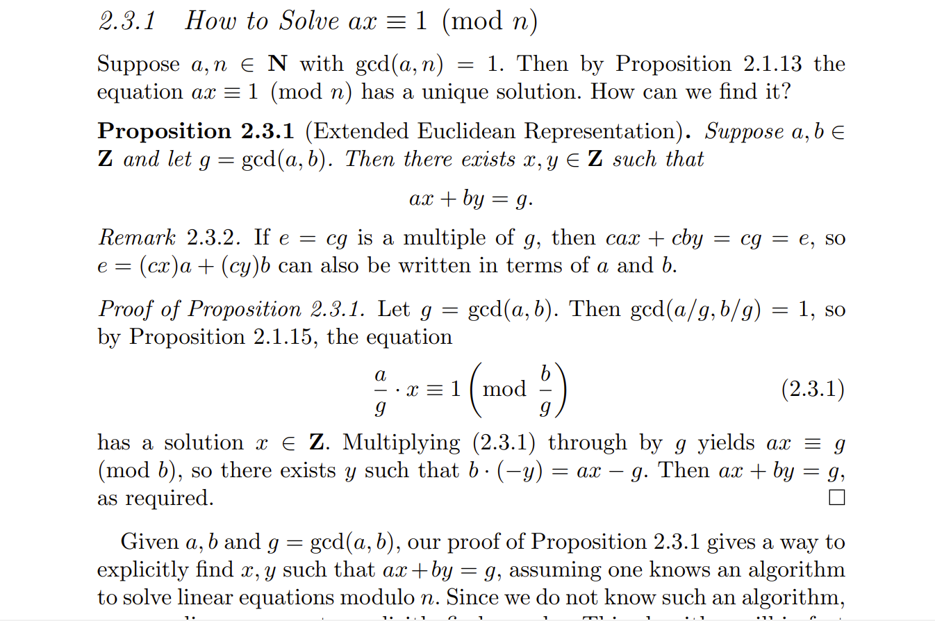 Solved 2.3.1 How to Solve ax≡1(modn) Suppose a,n∈N with | Chegg.com