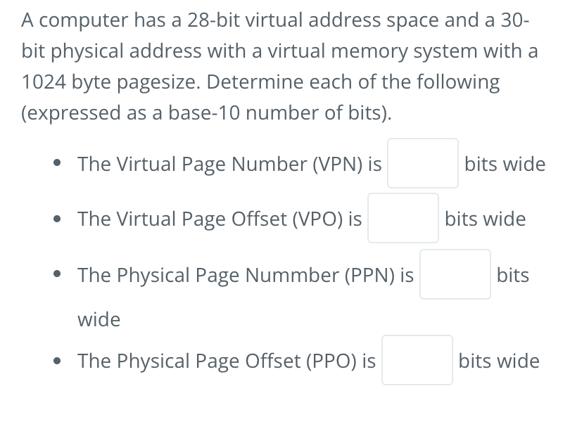 Solved A computer has a 30-bit virtual address space and a | Chegg.com