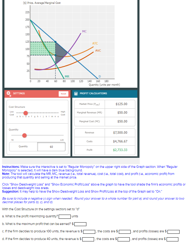 Solved SETTINGSCost StructureLowCostQuantityPROFIT | Chegg.com