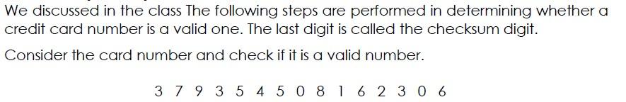 Solved We discussed in the class The following steps are | Chegg.com