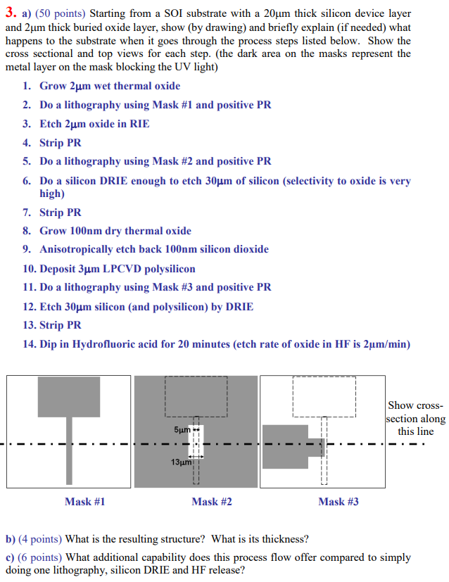3. a) (50 points) Starting from a SOI substrate with | Chegg.com