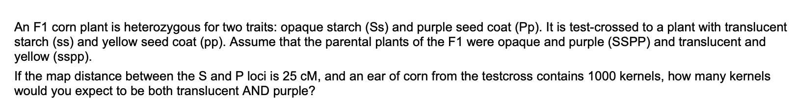 Solved An F1 corn plant is heterozygous for two traits: | Chegg.com