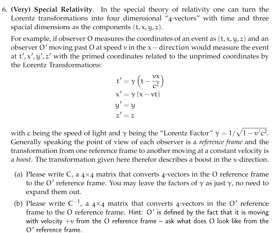 Solved (Very) ﻿Special Relativity. In the special theory of | Chegg.com