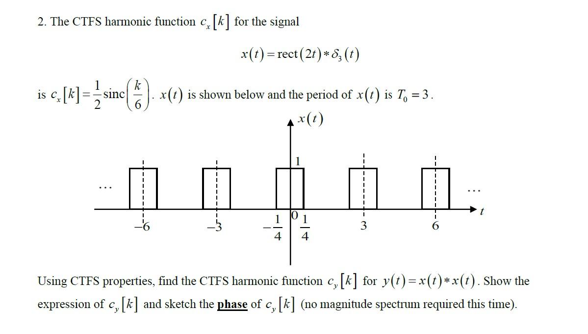Solved 2. The CTFS harmonic function cz[k] for the signal | Chegg.com