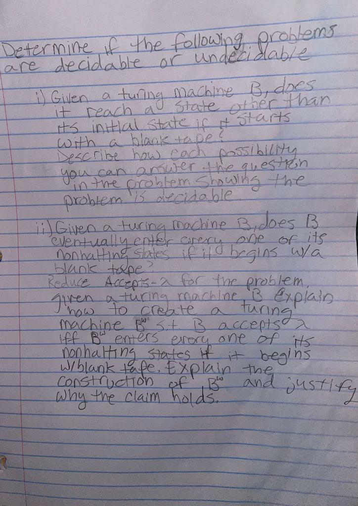 Solved question 0 Determine if the following are decidable | Chegg.com