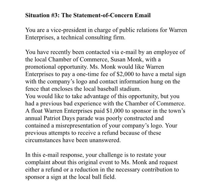 Solved Situation #3: The Statement-of-Concern Email | Chegg.com