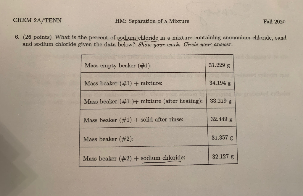 Solved CHEM 2A/TENN HM: Separation of a Mixture Fall 2020 6. | Chegg.com
