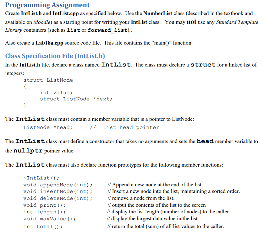Solved Programming Assignment Create Intlisth And 