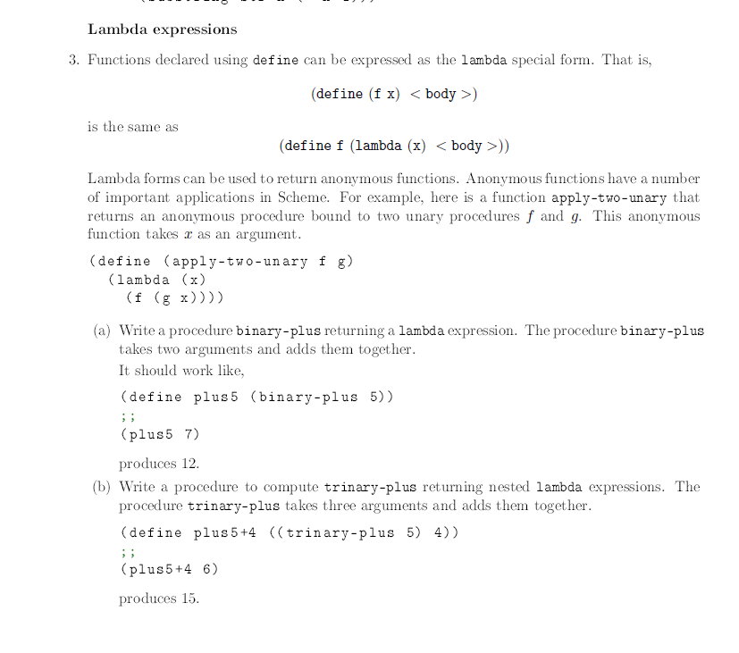 Lambda expressions 3. Functions declared using define | Chegg.com