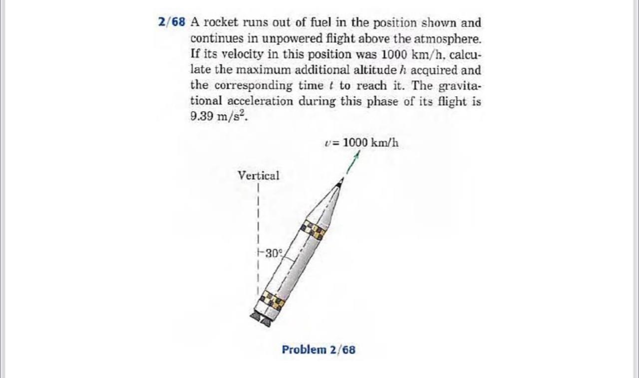Solved 2/68 A rocket runs out of fuel in the position shown | Chegg.com
