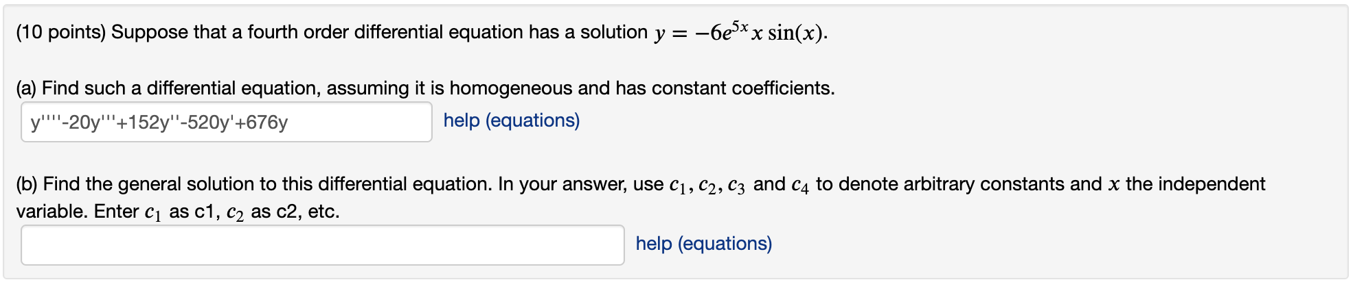 Solved (10 points) Suppose that a fourth order differential | Chegg.com