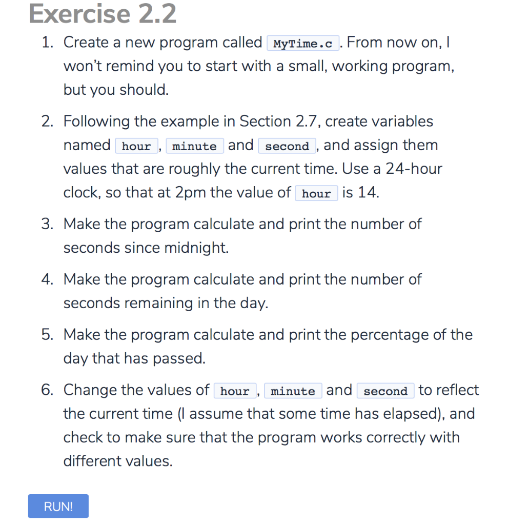 Solved Exercise 2 2 1 Create A New Program Called MyTime c Chegg
