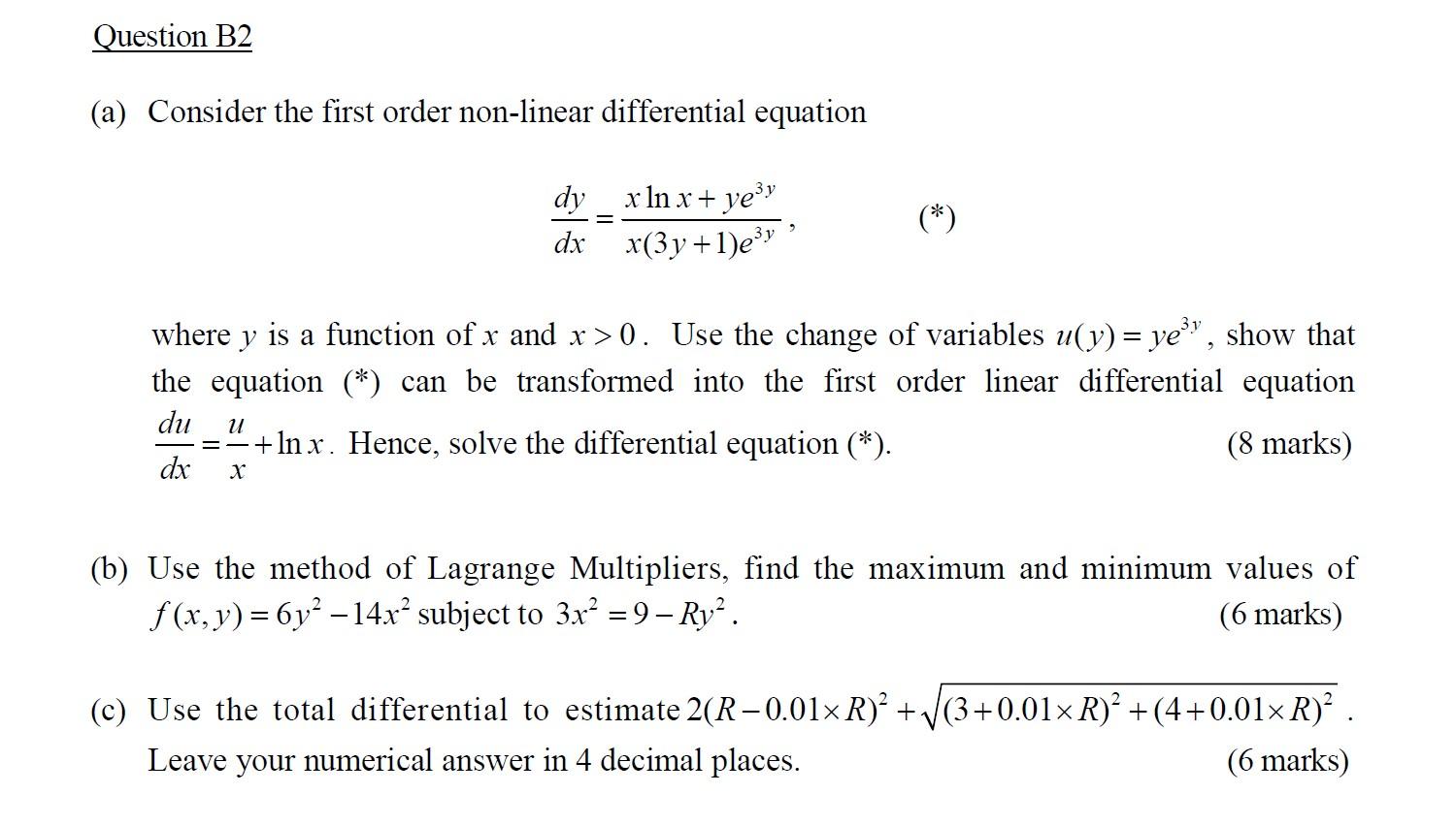 Solved Question B2 (a) Consider the first order non-linear | Chegg.com