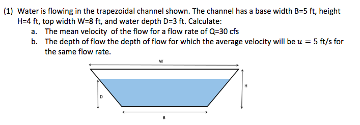 Solved (1) Water is flowing in the trapezoidal channel | Chegg.com