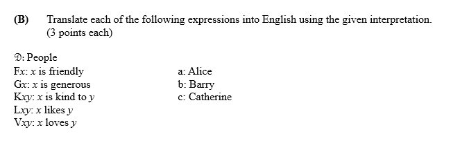 Solved (B) Translate each of the following expressions into | Chegg.com