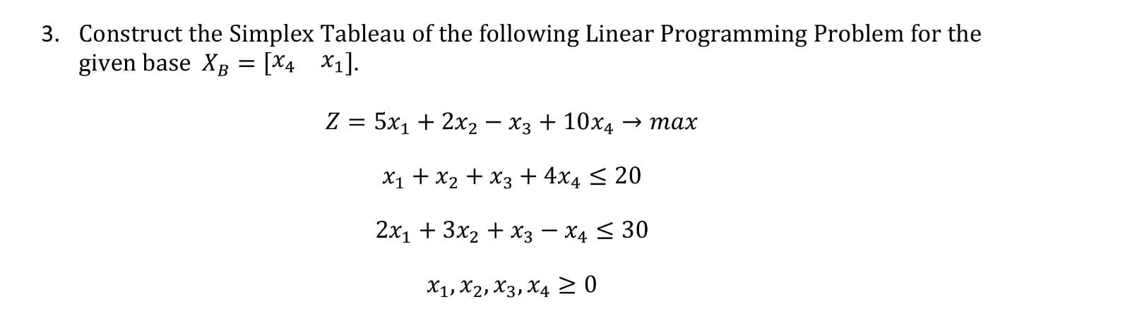 Solved Construct the Simplex Tableau of the following Linear | Chegg.com