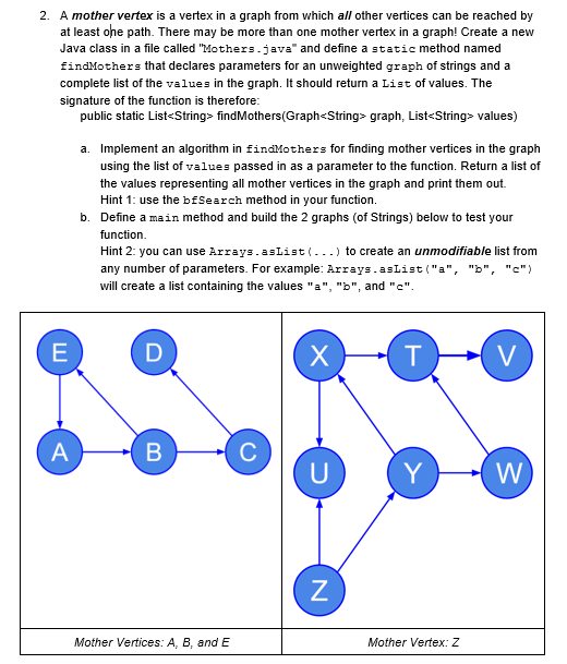 Solved 2. A mother vertex is a vertex in a graph from which | Chegg.com