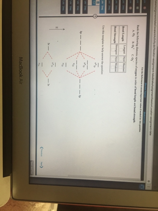 Solved Rank the following diatomic species of oxygen in | Chegg.com