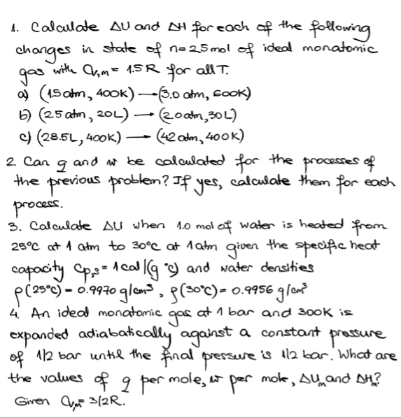 Solved 2. Can 1. Calculate AU and oH for each of the | Chegg.com