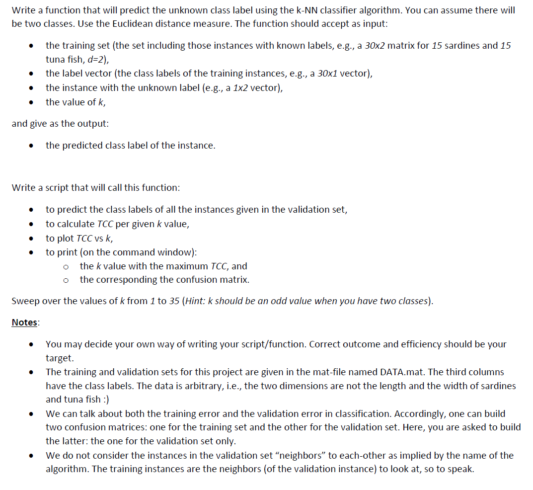 Write a function that will predict the unknown class | Chegg.com