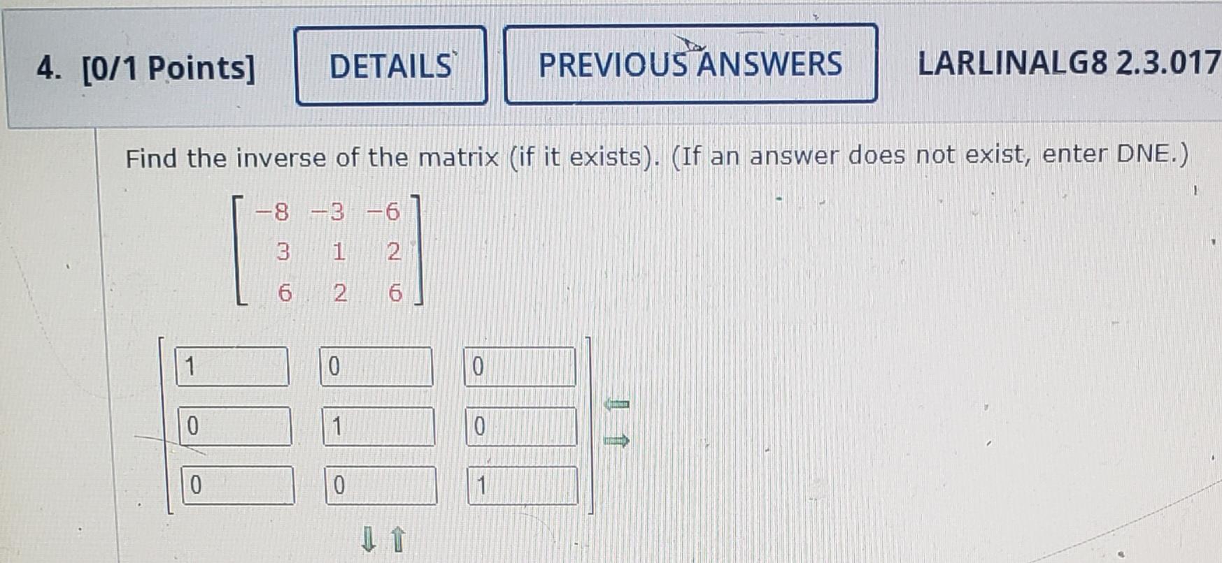 Solved Find the inverse of the matrix (if it exists). (If an | Chegg.com