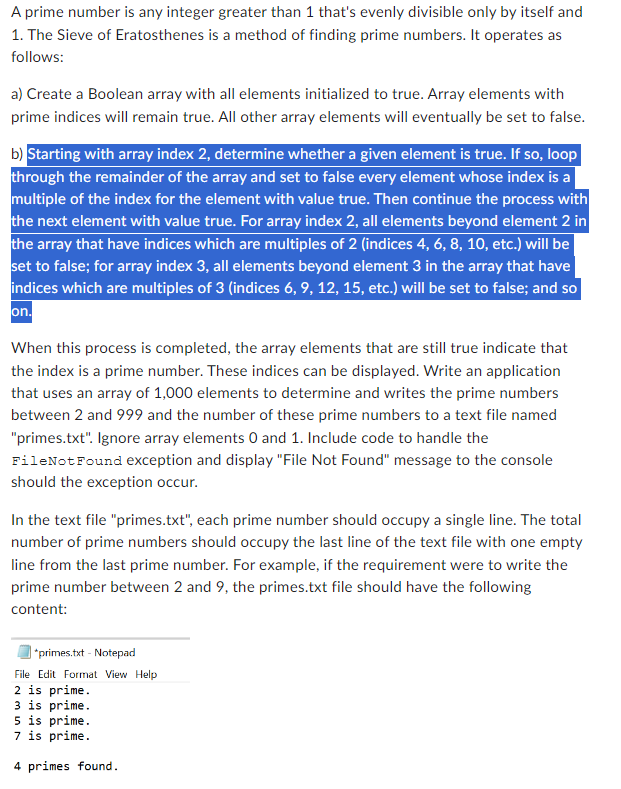 Solved A Prime Number Is Any Integer Greater Than 1 Thats 