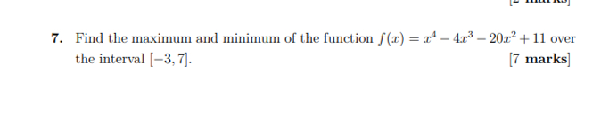 Solved Find the maximum and minimum of the function | Chegg.com