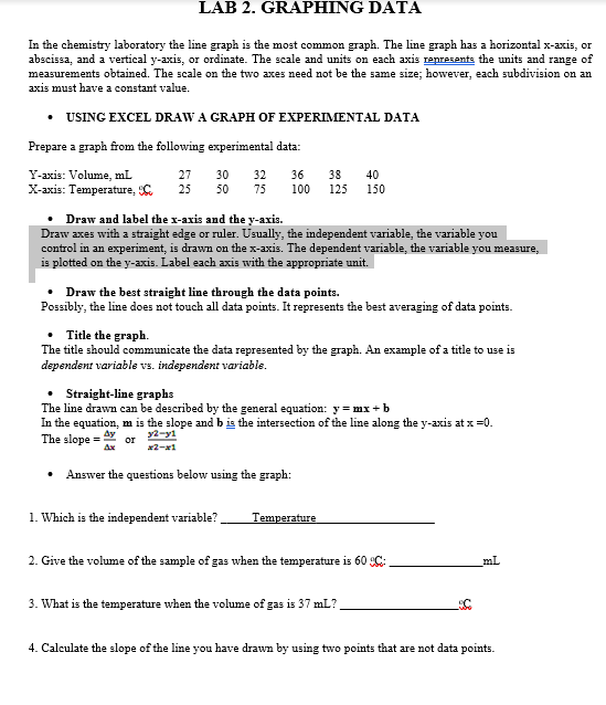 Solved LAB 2. GRAPHING DATA In the chemistry laboratory the | Chegg.com
