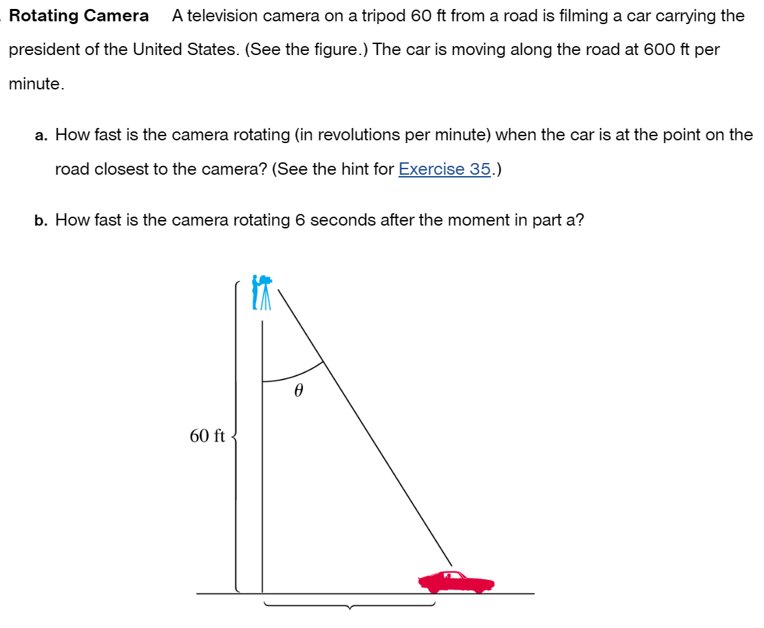 Solved Rotating Camera A television camera on a tripod 60ft | Chegg.com