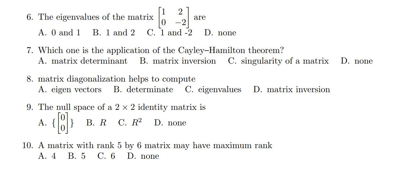 Solved MATH: Linear algebra MCQ: No need explanation. | Chegg.com