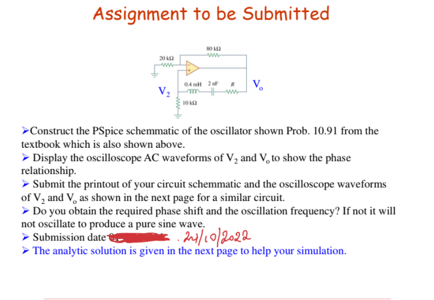 Solved Assignment to be Submitted > Construct the PSpice | Chegg.com