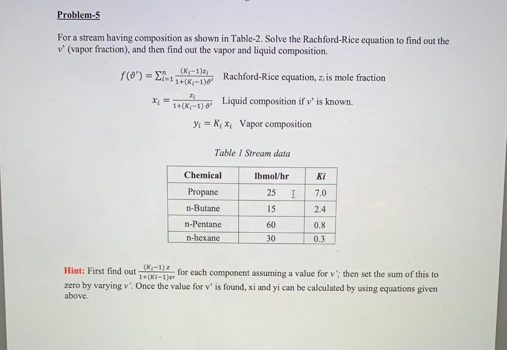 Solved For a stream having composition as shown in Table-2. | Chegg.com