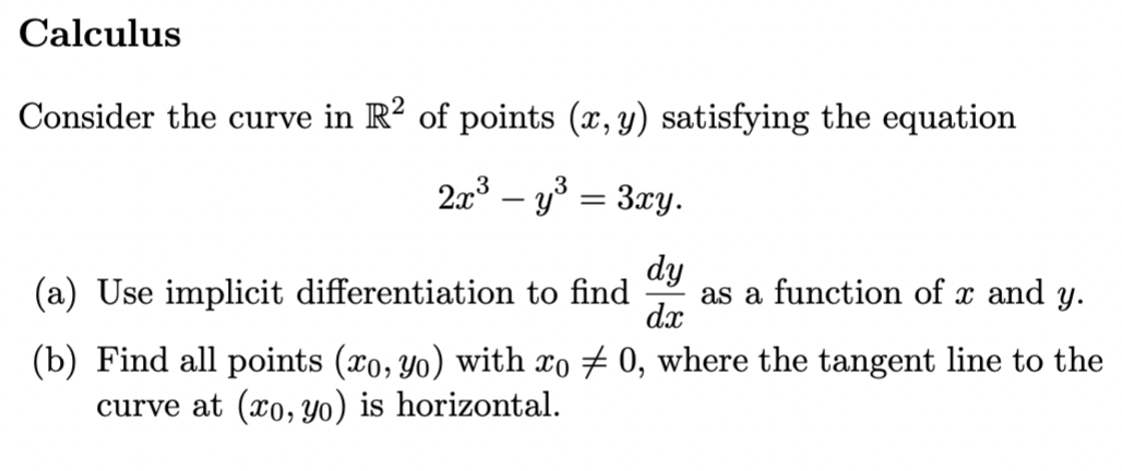 Solved Calculus Consider the curve in R2 of points (x, y) | Chegg.com