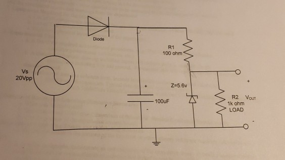 Solved Diode R1 100 ohm Vs 20Vpp Z=5.6V -100uF