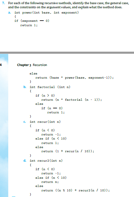 Solved 7. For each of the following recursive methods, | Chegg.com
