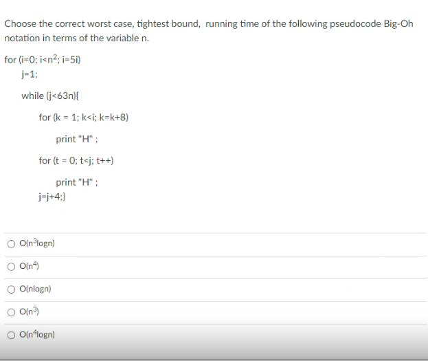 Solved Choose the correct worst case, tightest bound, | Chegg.com
