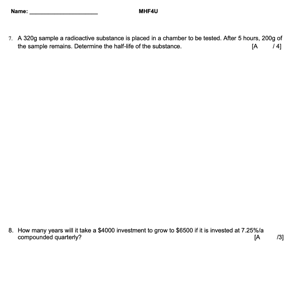 Solved Please do this correct for advanced functions grade | Chegg.com