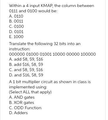 Solved Within a 4 input KMAP, the column between 0111 and | Chegg.com