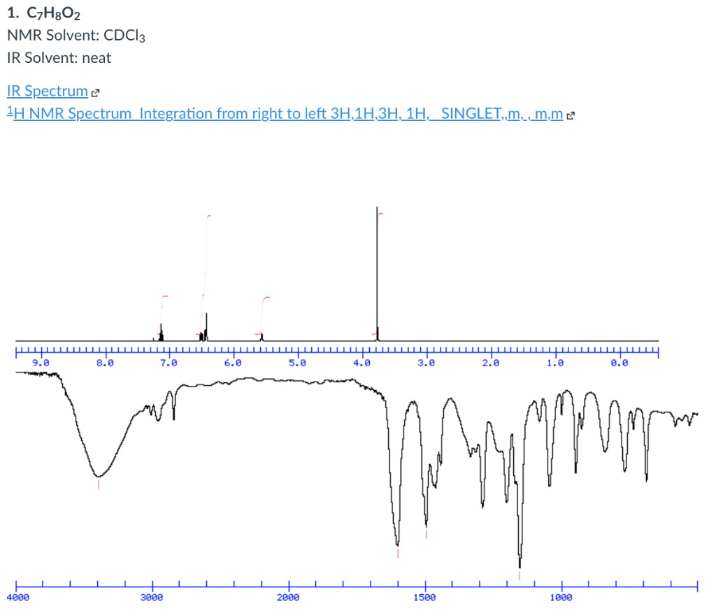 Solved 1. C7H8O2 NMR Solvent: CDC13 IR Solvent: neat IR | Chegg.com