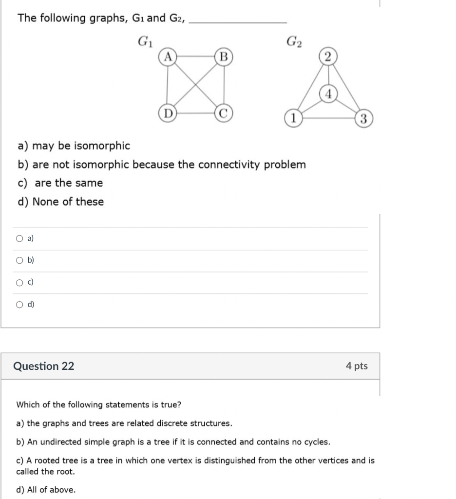 Solved The following graphs, G1 and G2, G1 A G2 B D C 3 a) | Chegg.com