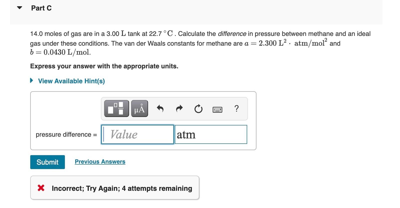 Solved 14.0 moles of gas are in a 3.00 L tank at 22.7 ∘C . | Chegg.com