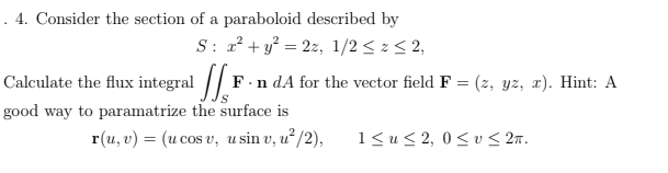 Solved 4. Consider the section of a paraboloid described by | Chegg.com