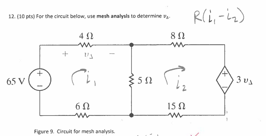 Solved 12. (10 pts) For the circuit below, use mesh analysis | Chegg.com