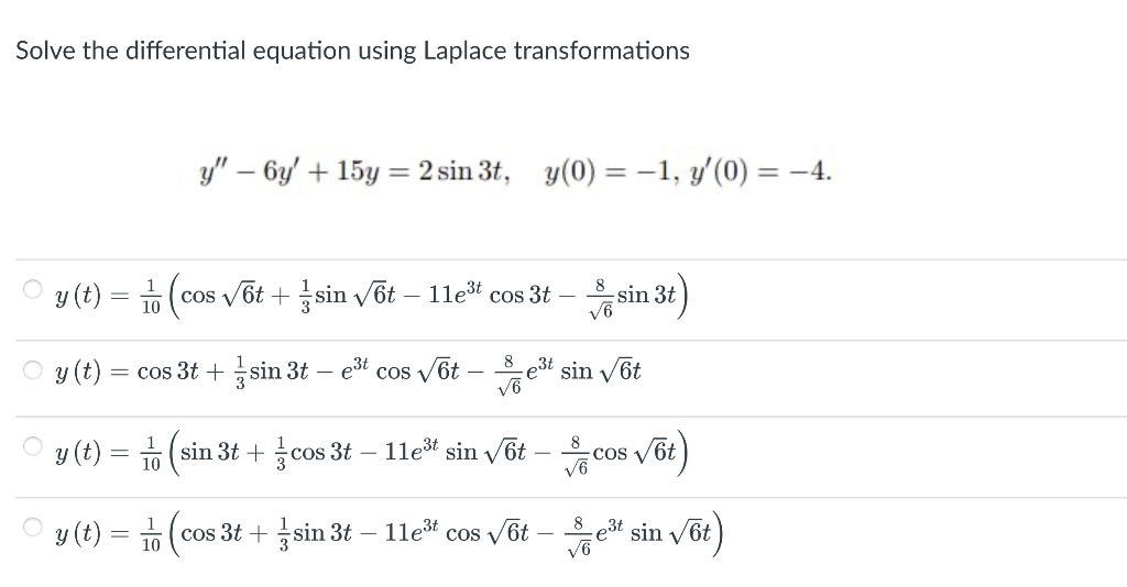 Solved Solve the differential equation using Laplace | Chegg.com