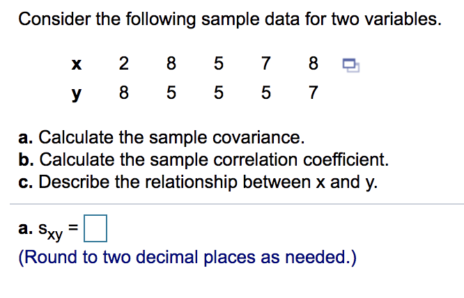 Solved Consider the following sample data for two variables. | Chegg.com