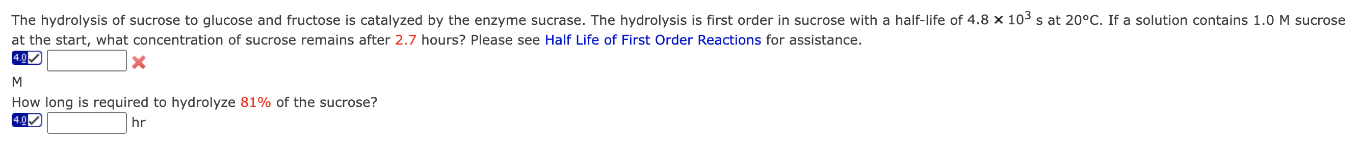 Solved The hydrolysis of sucrose to glucose and fructose is | Chegg.com