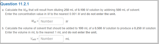 Solved a. Calculate the Mdil that will result from diluting | Chegg.com