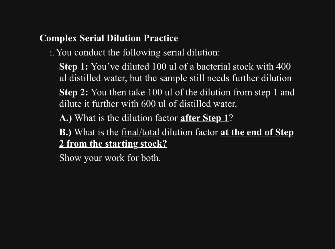 Solved Complex Serial Dilution PracticeYou conduct the | Chegg.com